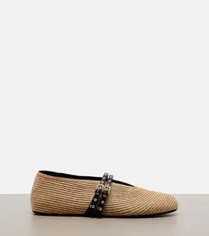 Alaïa Woven Leather-trimmed Ballet Flats - Beige