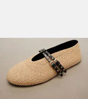 Alaïa Woven Leather-trimmed Ballet Flats - Beige