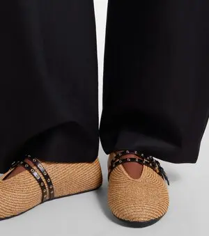 Alaïa Woven Leather-trimmed Ballet Flats - Beige