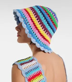 GANNI Crochet Cotton Bucket Hat - Multicoloured