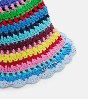 GANNI Crochet Cotton Bucket Hat - Multicoloured