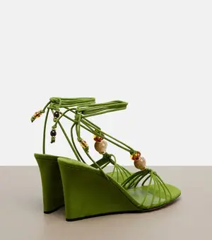 JIMMY CHOO Lola Embellished Suede Wedge Sandals