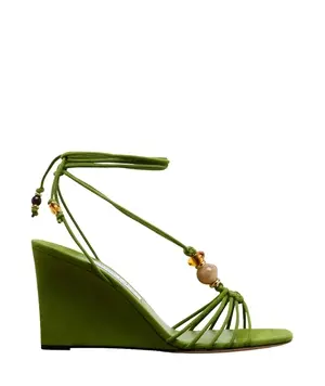 JIMMY CHOO Lola Embellished Suede Wedge Sandals - Green