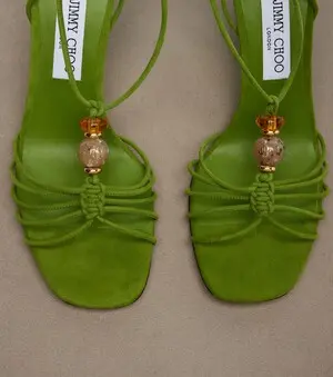 JIMMY CHOO Lola Embellished Suede Wedge Sandals - Green