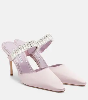 Manolo Blahnik Embellished Satin Mules - Pink