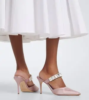 Manolo Blahnik Embellished Satin Mules
