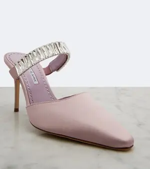 Manolo Blahnik Embellished Satin Mules