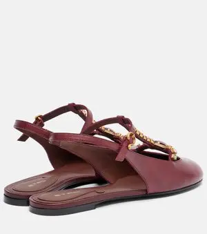 Etro Embellished Leather Slingback Flats