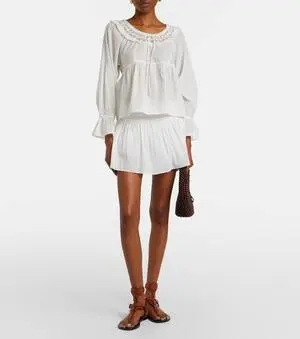 Posse Danielle Lace-trimmed Cotton Blouse Vintage - White