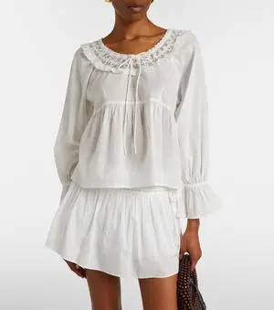 Posse Danielle Lace-trimmed Cotton Blouse Vintage - White