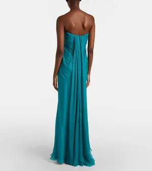 Alexander McQueen Draped Silk Chiffon Bustier Gown