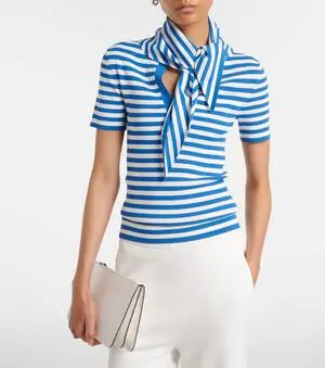 Max Mara Striped V-neck Knit Top With Detachable Scarf