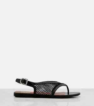Alaïa Leather-trimmed Fishnet Thong Sandals
