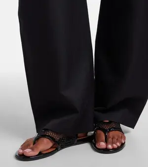 Alaïa Leather-trimmed Fishnet Thong Sandals