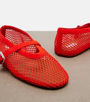 Alaïa Leather-trimmed Fishnet Ballet Flats - Red