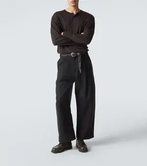 Studio Nicholson Sorte Cotton Wide-leg Pants - Black