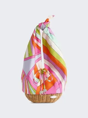 Emilio Pucci Printed Silk Twill And Wicker Handbag - Multicolor