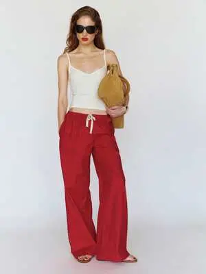 REFORMATION Gina Short Pant Relaxed Fit, Drawstring Waist - Red