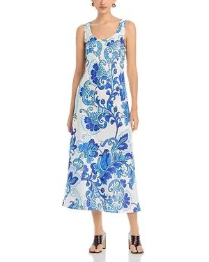 Johnny Was Printed Linen Midi Dress
