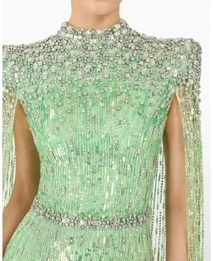 Jenny Packham Embellished Cape Maxi Dress - Calypso