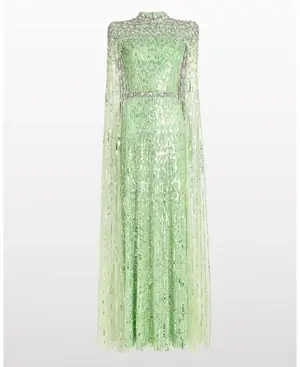 Jenny Packham Embellished Cape Maxi Dress - Calypso