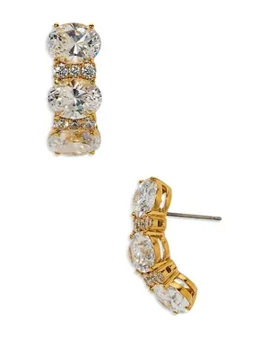 Nadri Mojito Oval Crystal J Hoop Earrings - Gold