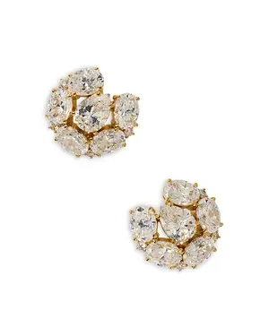 Nadri Crystal Button Earrings - Gold