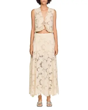 Sandro Maya Guipure Lace Maxi Skirt - Ecru