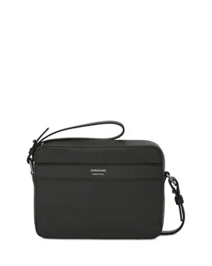 FERRAGAMO Embossed Monogram Leather Shoulder Bag
