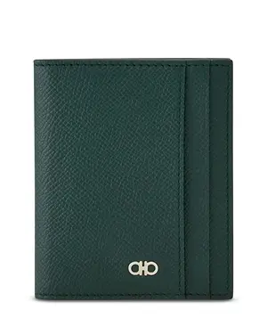 FERRAGAMO Green Pebble Logo Card Holder