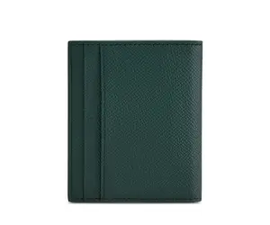 FERRAGAMO Green Pebble Logo Card Holder