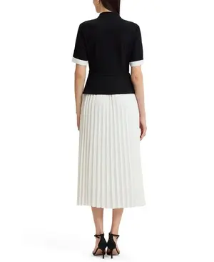 Ming Wang Noelle Pleated Crepe Maxi Dress