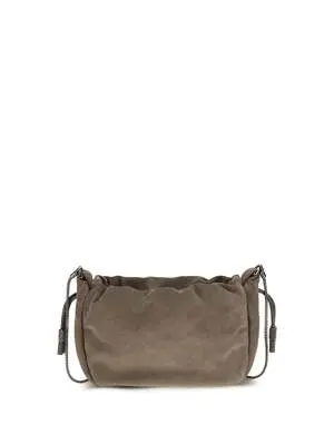 Brunello Cucinelli Suede Shoulder Bag With Precious Chain - Brown
