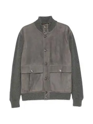 Brunello Cucinelli Leather And Knit Zip-up Jacket - Multicolor