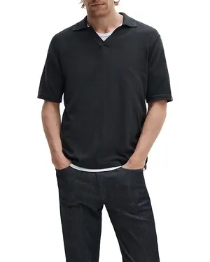 Rag & Bone Conrad Johnny Collar Silk Blend Polo Shirt - Black
