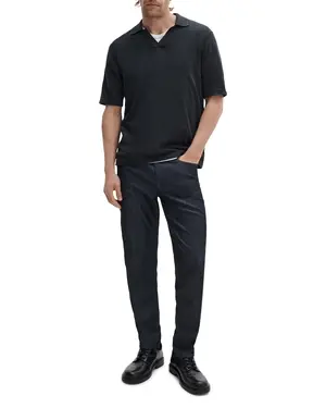 Rag & Bone Conrad Johnny Collar Silk Blend Polo Shirt - Black