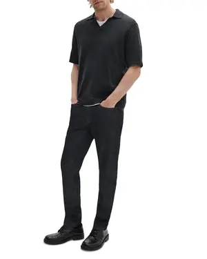 Rag & Bone Conrad Johnny Collar Silk Blend Polo Shirt - Black