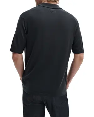 Rag & Bone Conrad Johnny Collar Silk Blend Polo Shirt - Black