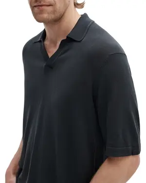 Rag & Bone Conrad Johnny Collar Silk Blend Polo Shirt - Black