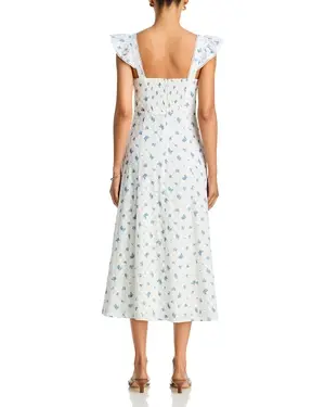 Aqua Floral Eyelet Midi Dress