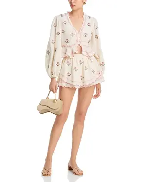 Aqua Bendita Floral Embroidered Top