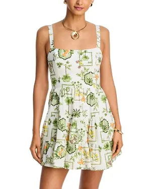 Aqua Garden Print Mini Dress Exclusive - Ivry Multi