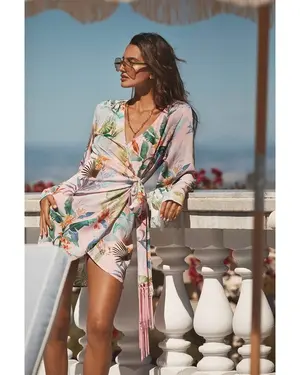 L'Agence Kohima Colorful Palm Mini Cover-up Dress