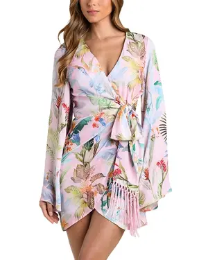 L'Agence Kohima Colorful Palm Mini Cover-up Dress