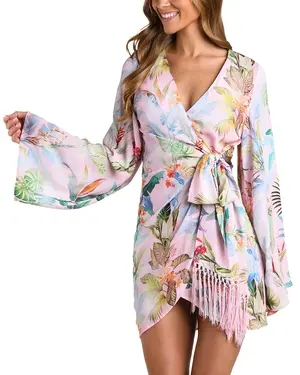 L'Agence Kohima Colorful Palm Mini Cover-up Dress