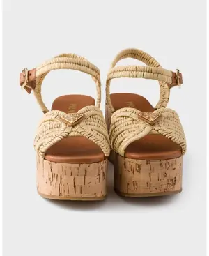 Prada Raffia Platform Sandals With Cork Wedge