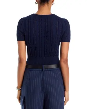 Aqua Pointelle Short Sleeve Cardigan