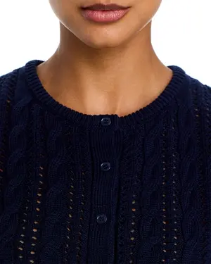 Aqua Pointelle Short Sleeve Cardigan