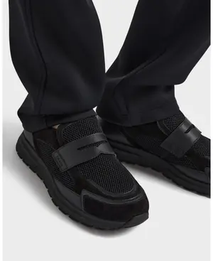 Prada Prax Mesh Fabric And Leather Loafers - Black