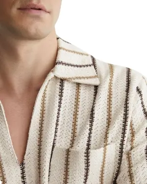 REISS Chatham Stripe Crochet Polo Shirt